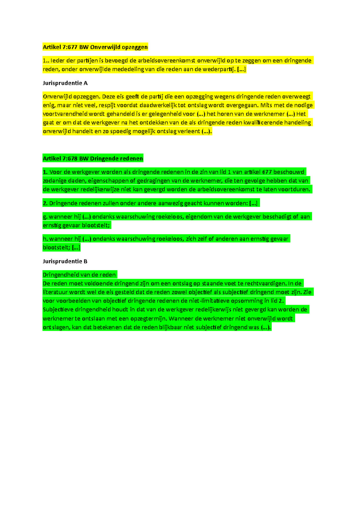 Juridische kader week 2 - Artikel 7:677 BW Onverwijld opzeggen 1 ...