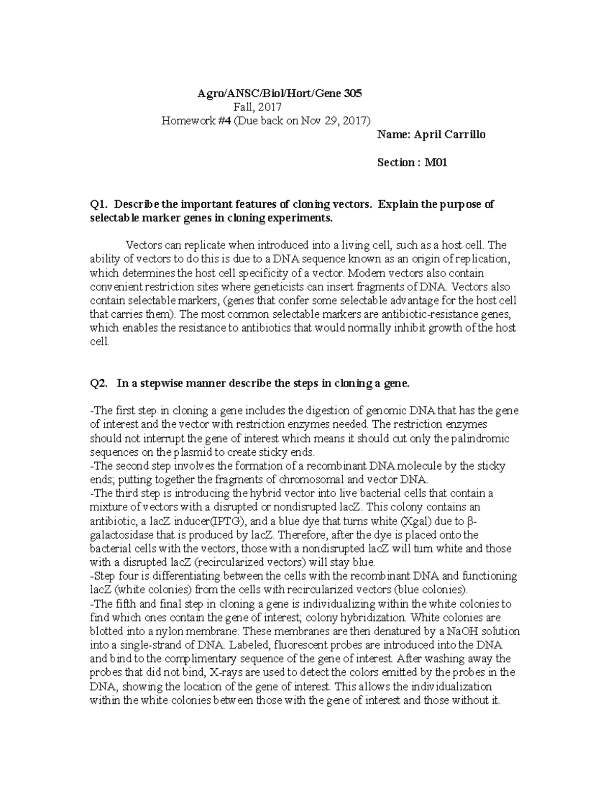 Genetics Homework 4 - Agro/ANSC/Biol/Hort/Gene 305 Fall, 2017 Homework ...