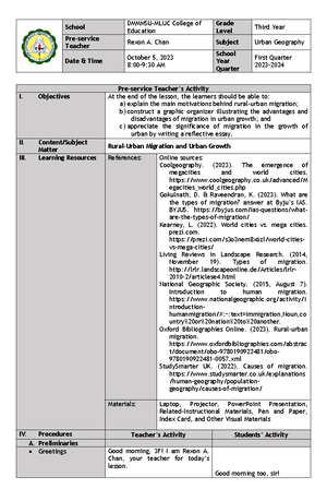 Final-4AS-LP1 - LESSON PLAN - Pre-service Teacher’s Activity I ...