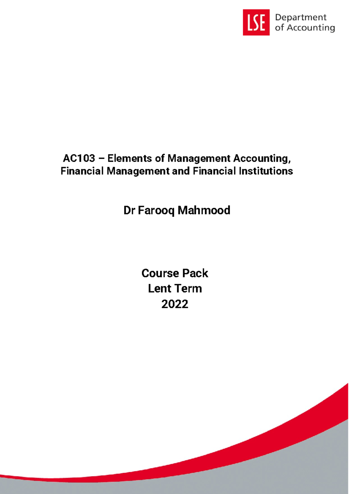 AC103 2021-2022 LT Course Pack - AC103 – Elements of Management ...