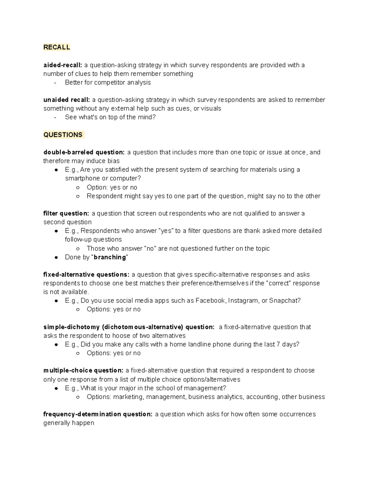 Studocu CH 11 Questionnaire Design - RECALL aided-recall: a question ...