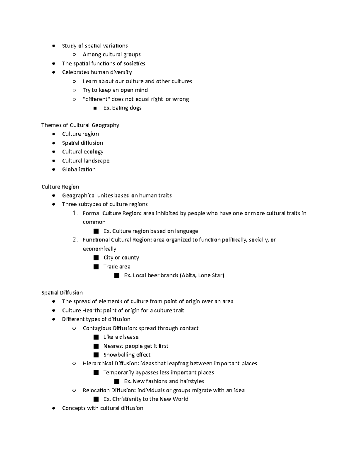 Cultural Geography - Lecture notes 3 - Study of spatial variations ...