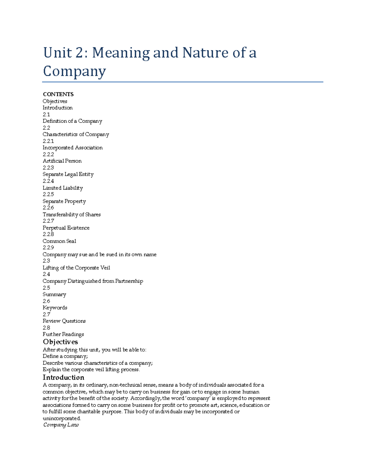 Unit 2 Meaning AND Nature OF A Company - Unit 2: Meaning and Nature of ...