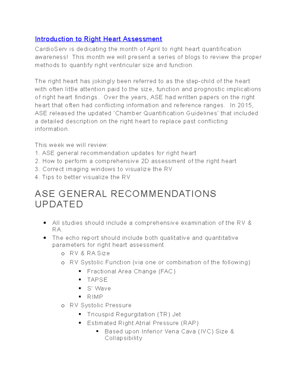 Introduction to Right Heart Assessment - Introduction to Right Heart ...