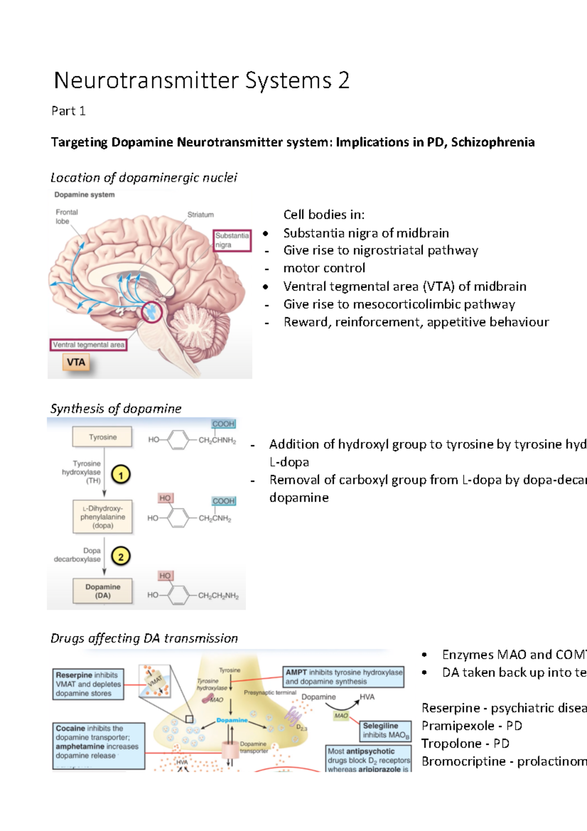 Neurotransmitter Systems 2 pt.1 - Part 1 Targeting Dopamine ...