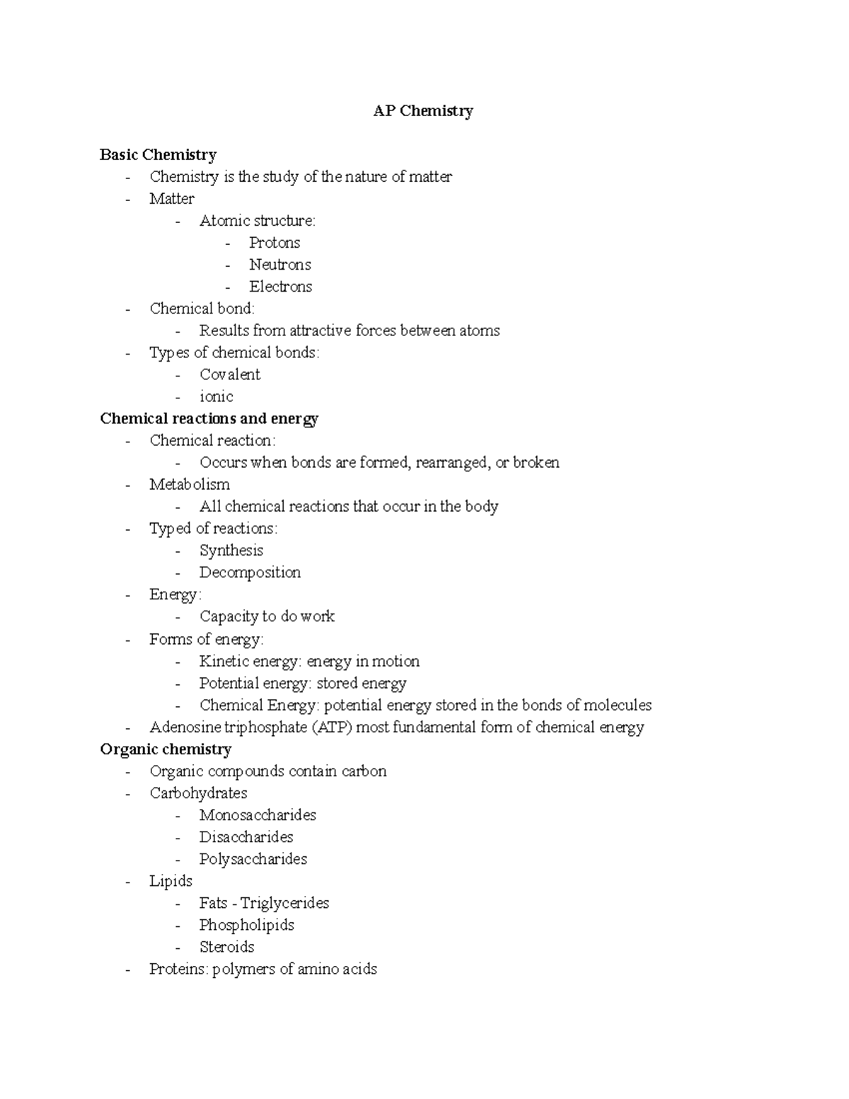 Chem - notes from lectures given in class that are relevant to the mid ...