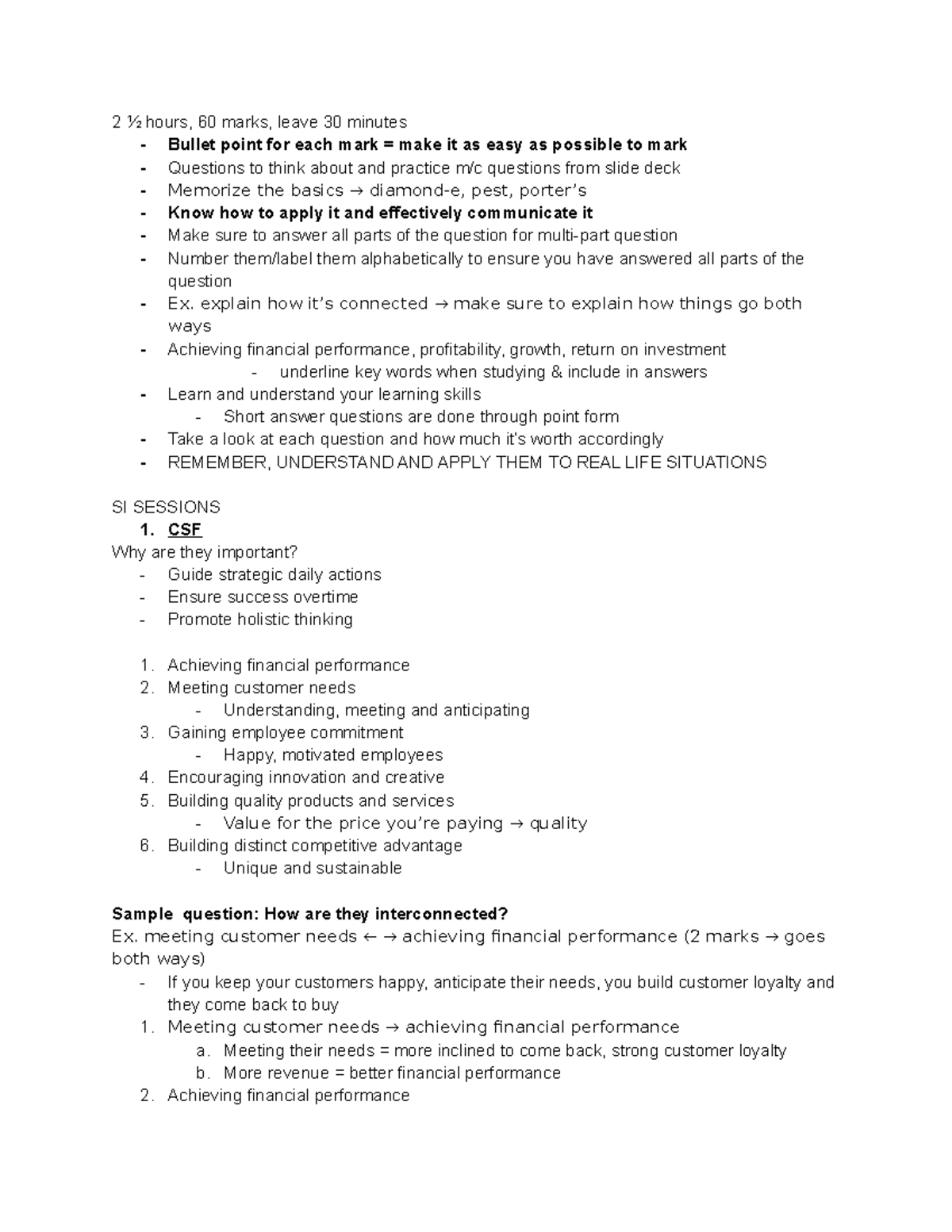 BU111 SI Midterm review - 2 ½ hours, 60 marks, leave 30 minutes ...