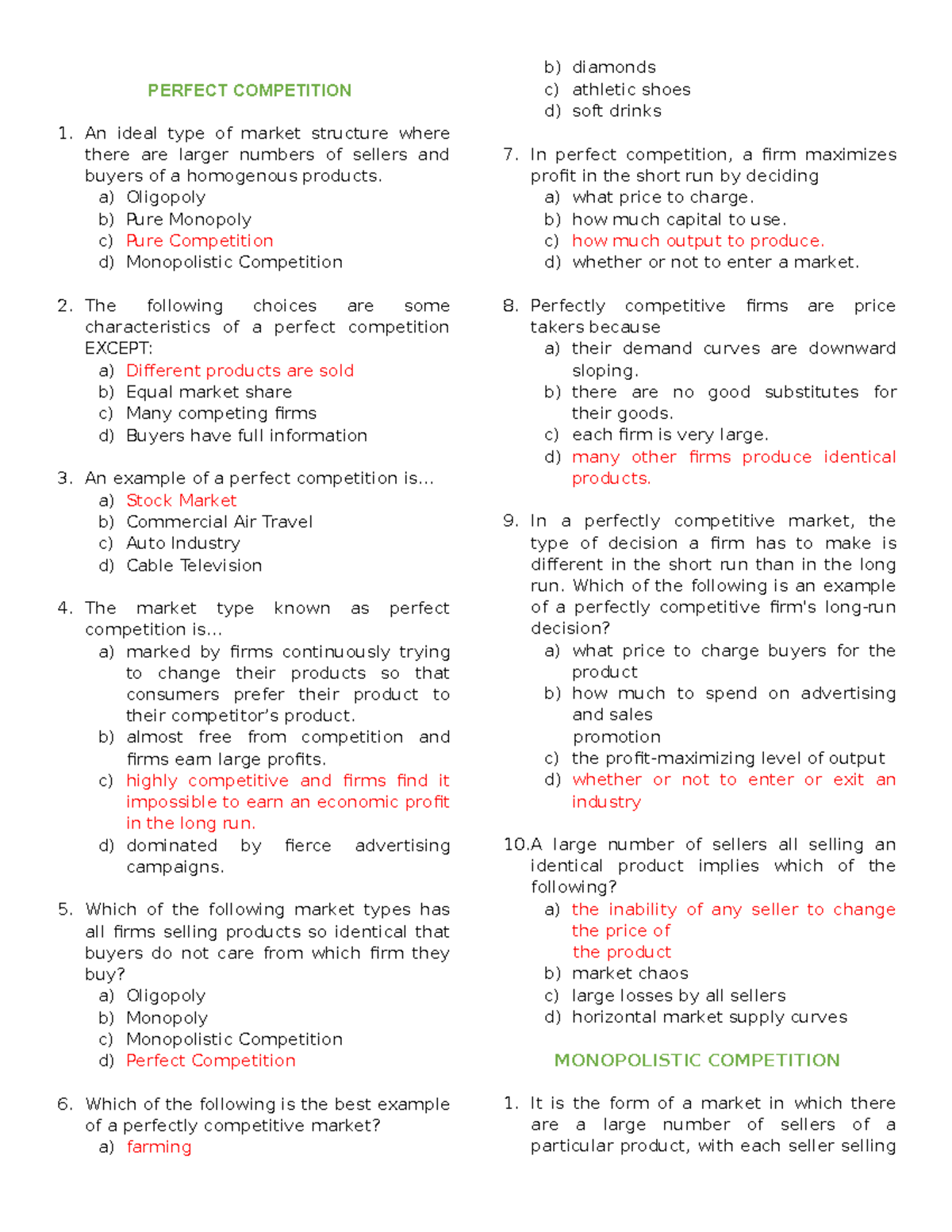 CBM Notes 1 - PERFECT COMPETITION An ideal type of market structure ...