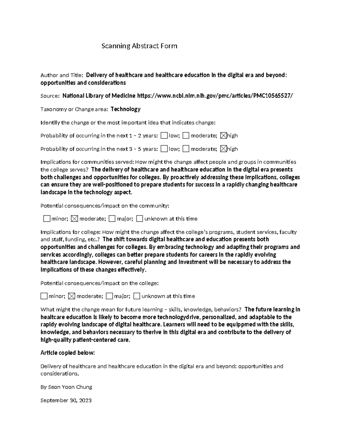 Example- Environmental Scan wk2 - Scanning Abstract Form Author and ...