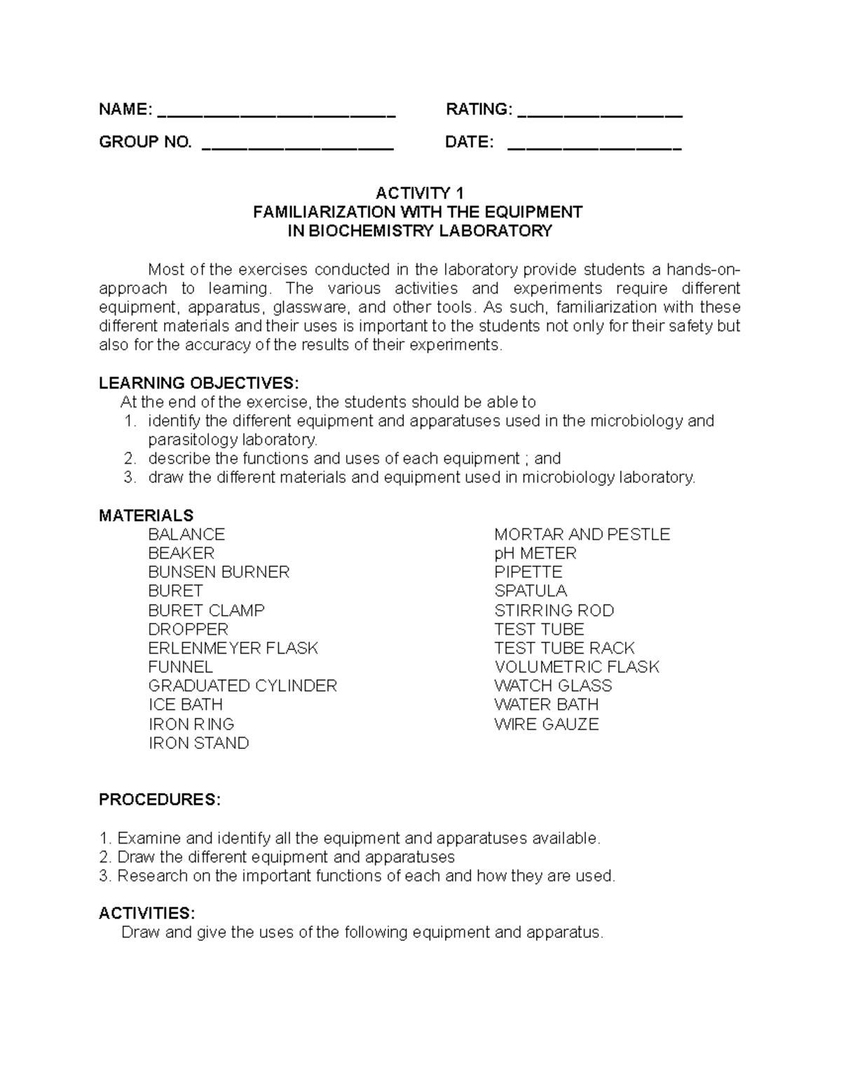 2022 Biochem activity 1 Familiarization OF Biochemistry Instrument ...