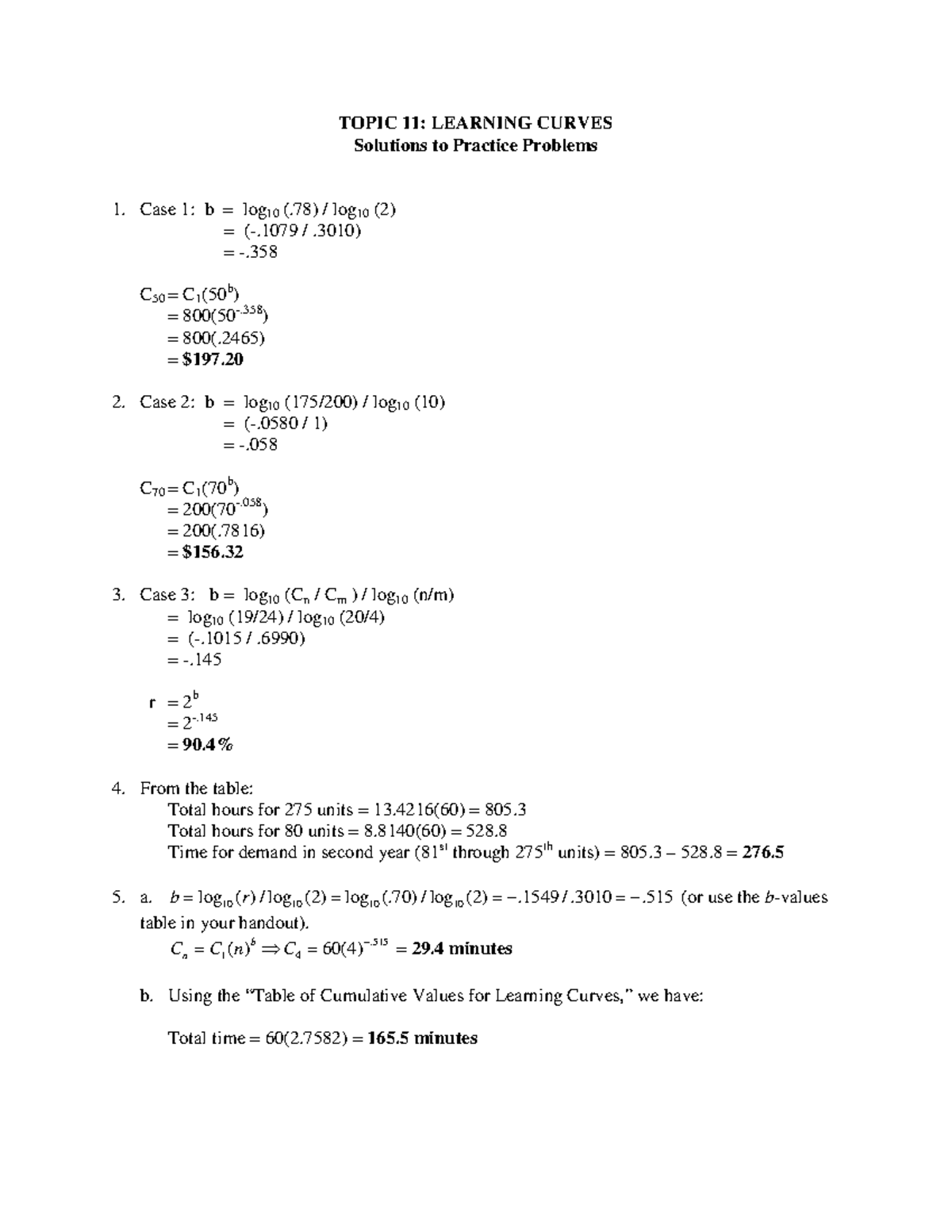 Topic 11 - Practice Problems - Answers - TOPIC 11: LEARNING CURVES ...