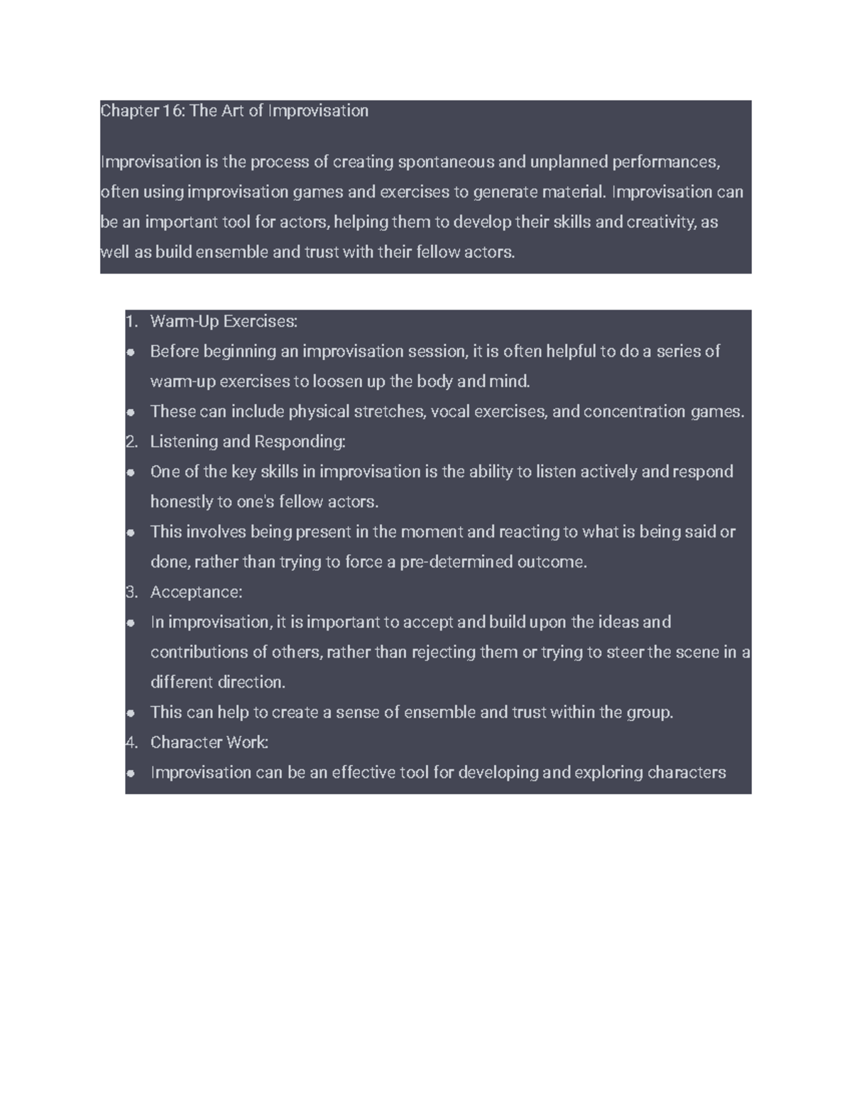 Dramatic Arts Chapter 16 Notes - Chapter 16: The Art of Improvisation ...