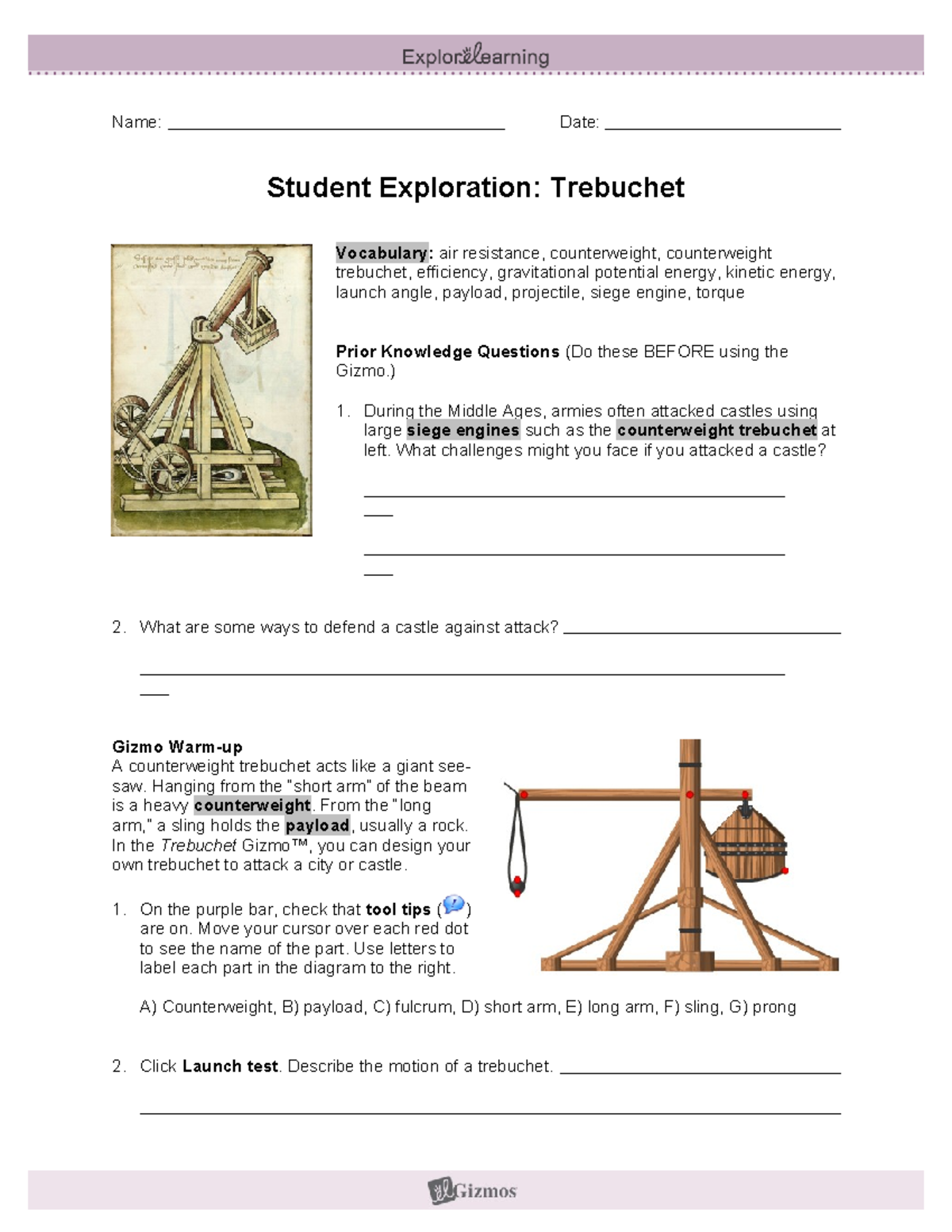 Gizmo - Trebuchet - Gives great examples and facts and learning. - Name ...