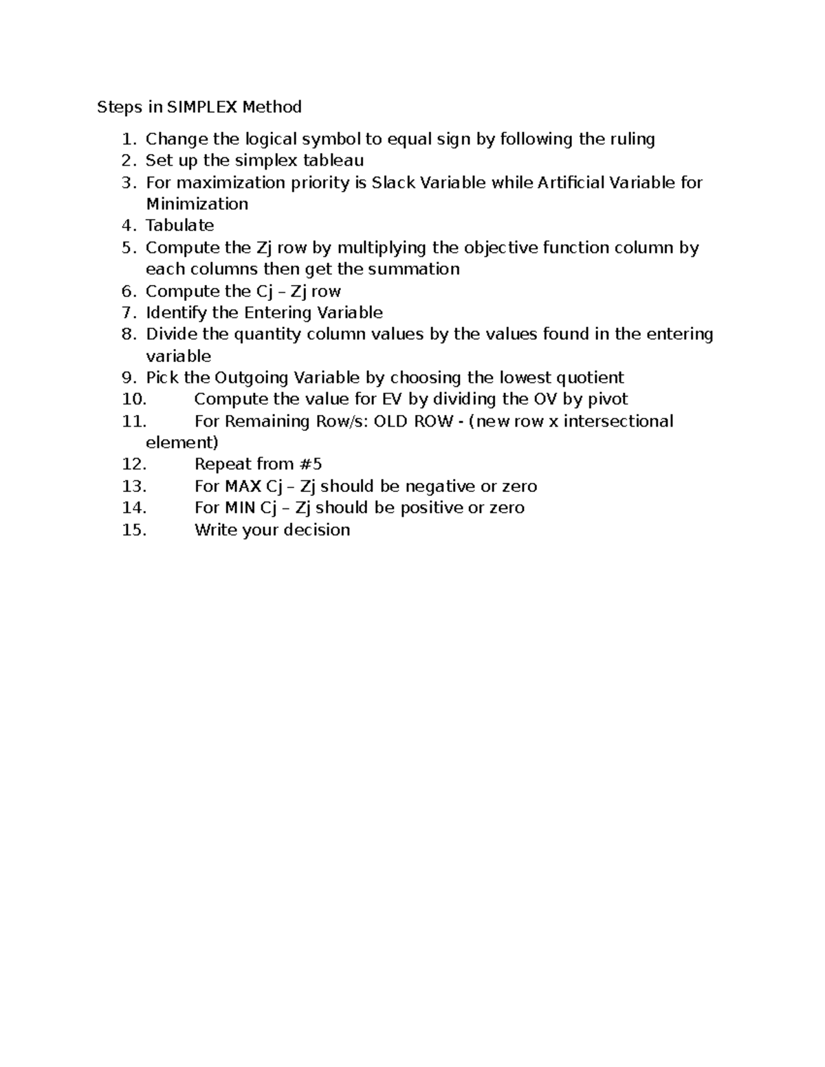 Simplex- Steps - Steps in SIMPLEX Method 1. Change the logical symbol ...