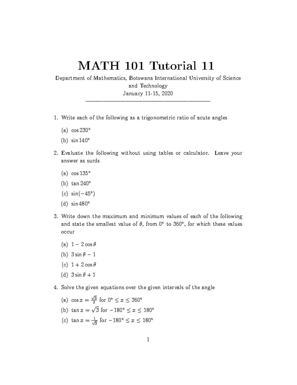 MATH101 Tutorial 11 2020 - MATH 101 Tutorial 11 Department of ...