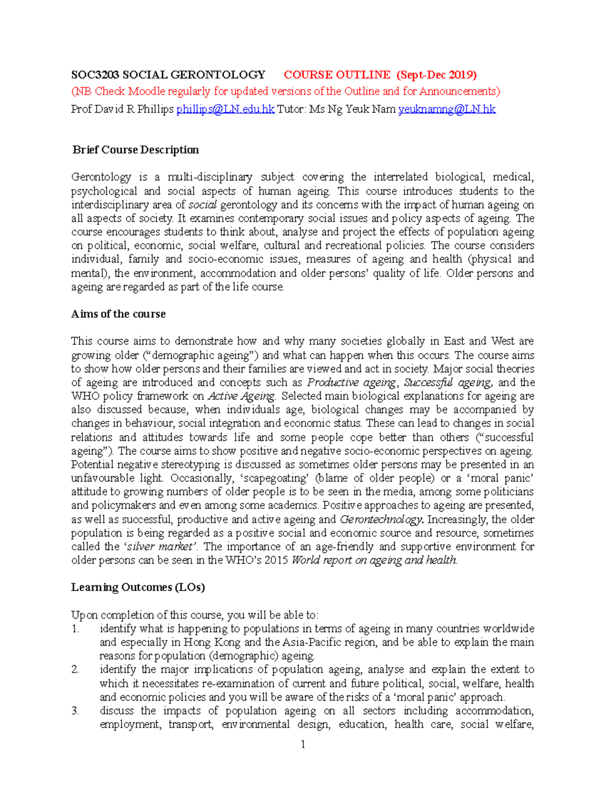 Course Outline Syllabus, Readings and Assessments 2019 - SOC3203 SOCIAL ...