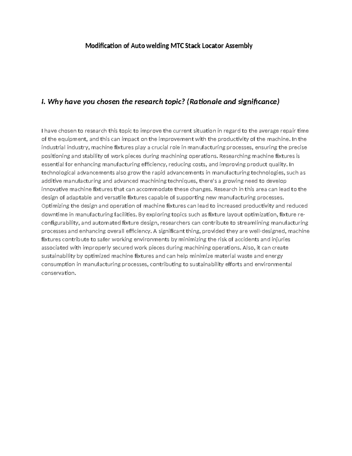 Concept paper CONCEPT PAPER - Modification of Auto welding MTC Stack ...