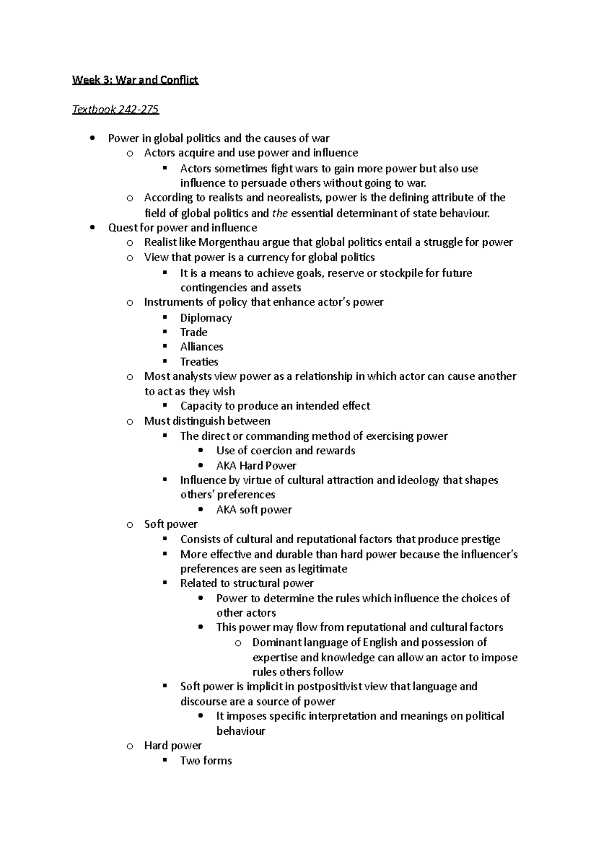 Conflict Peace and Security Week 3 Notes - Week 3: War and Conflict ...