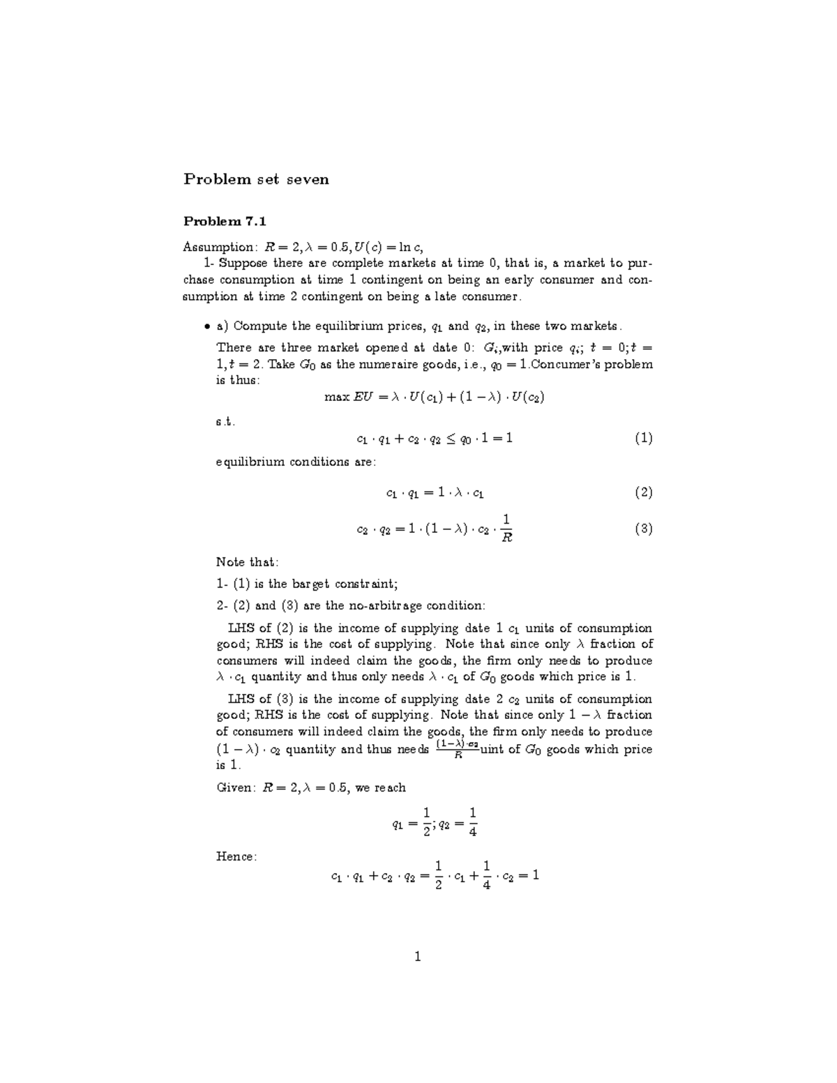 Tutorial 7 updated 2703 2019 - Problem set seven Problem 7 Assumption ...
