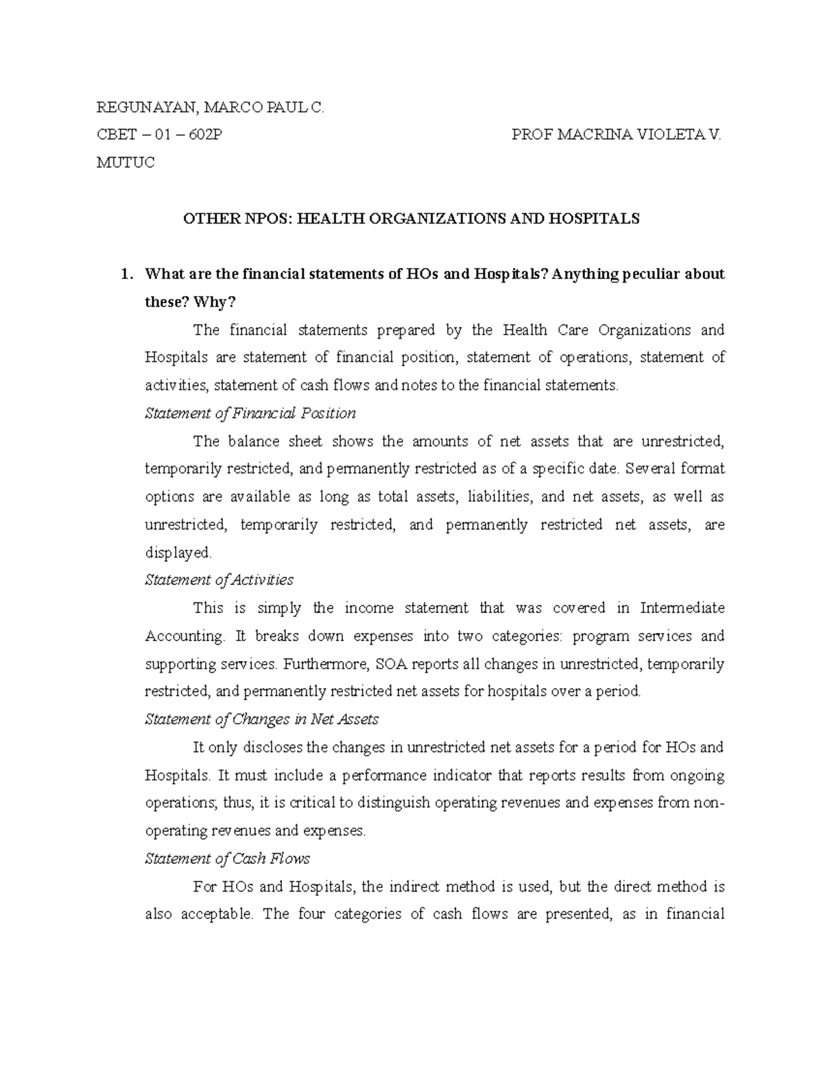 AC16-602P- Regunayan-Other NPOs Health Organizations and Hospitals - REGUNAYAN, MARCO PAUL C ...