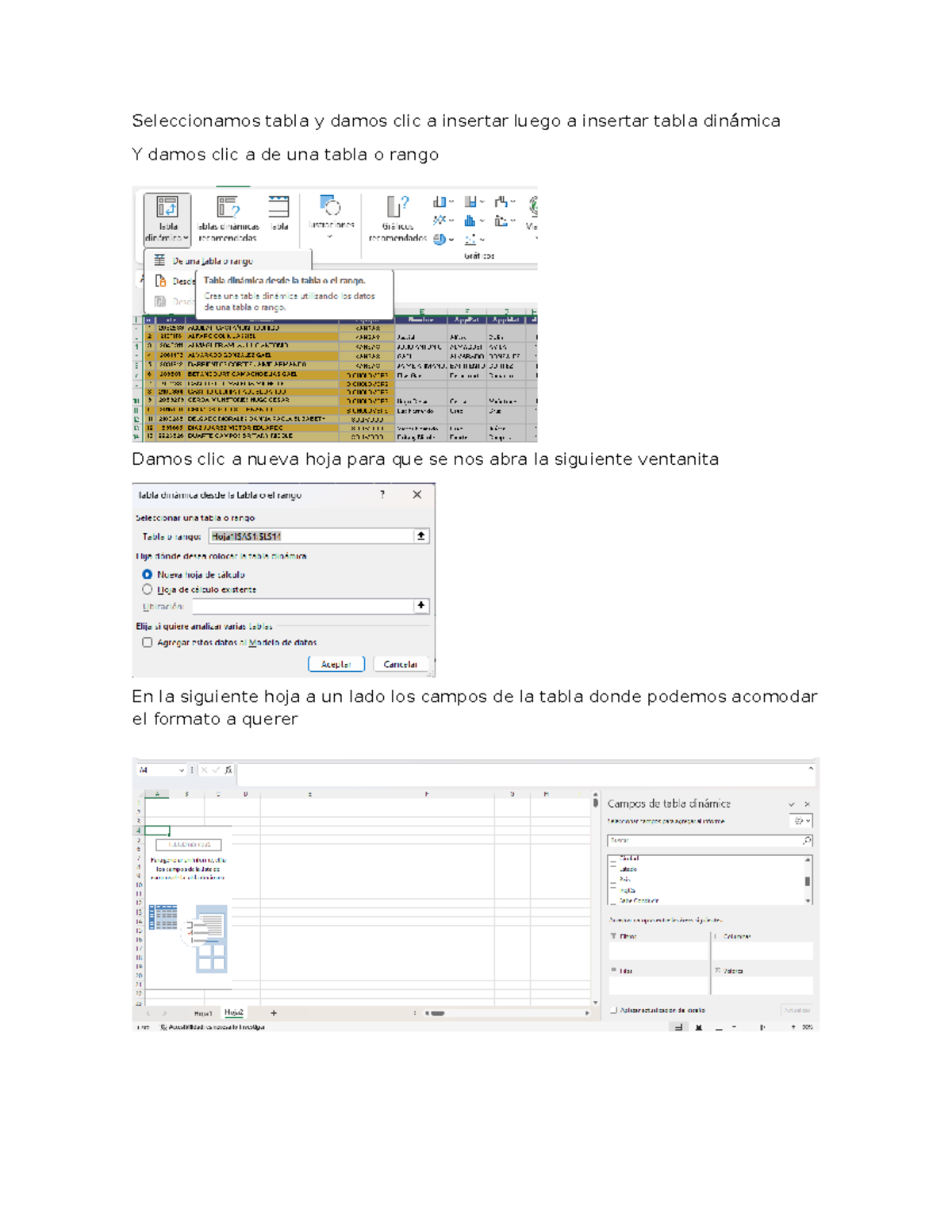 Tabla dinamica - Seleccionamos tabla y damos clic a insertar luego a ...
