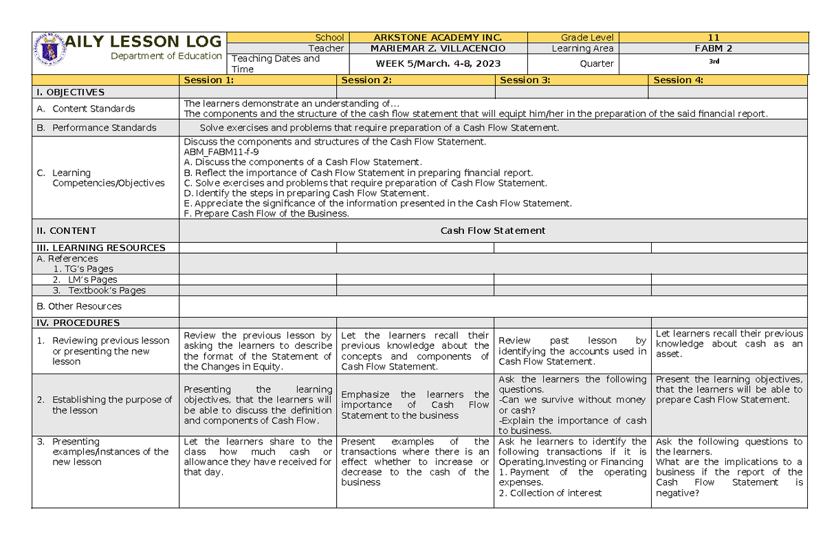 Dllfabm 2week5march 4-8 - DAILY LESSON LOG Department of Education ...