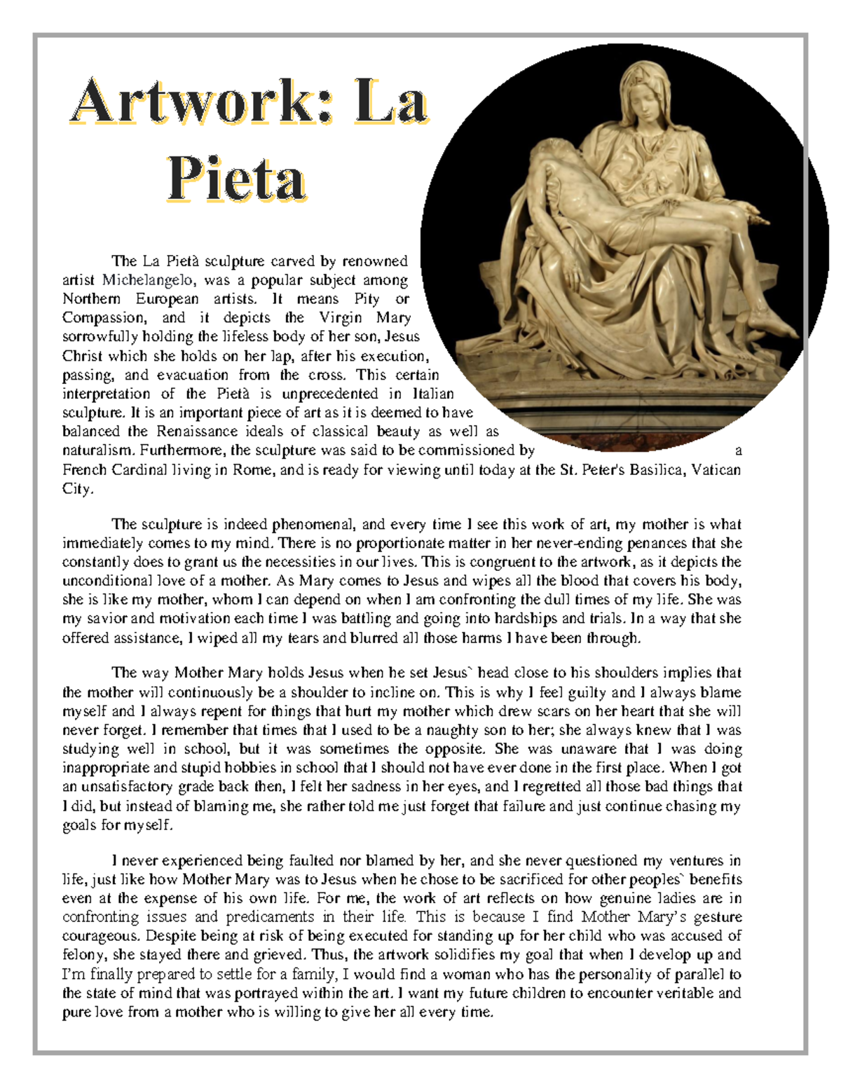 Reflection - None - The La Pietà sculpture carved by renowned artist ...