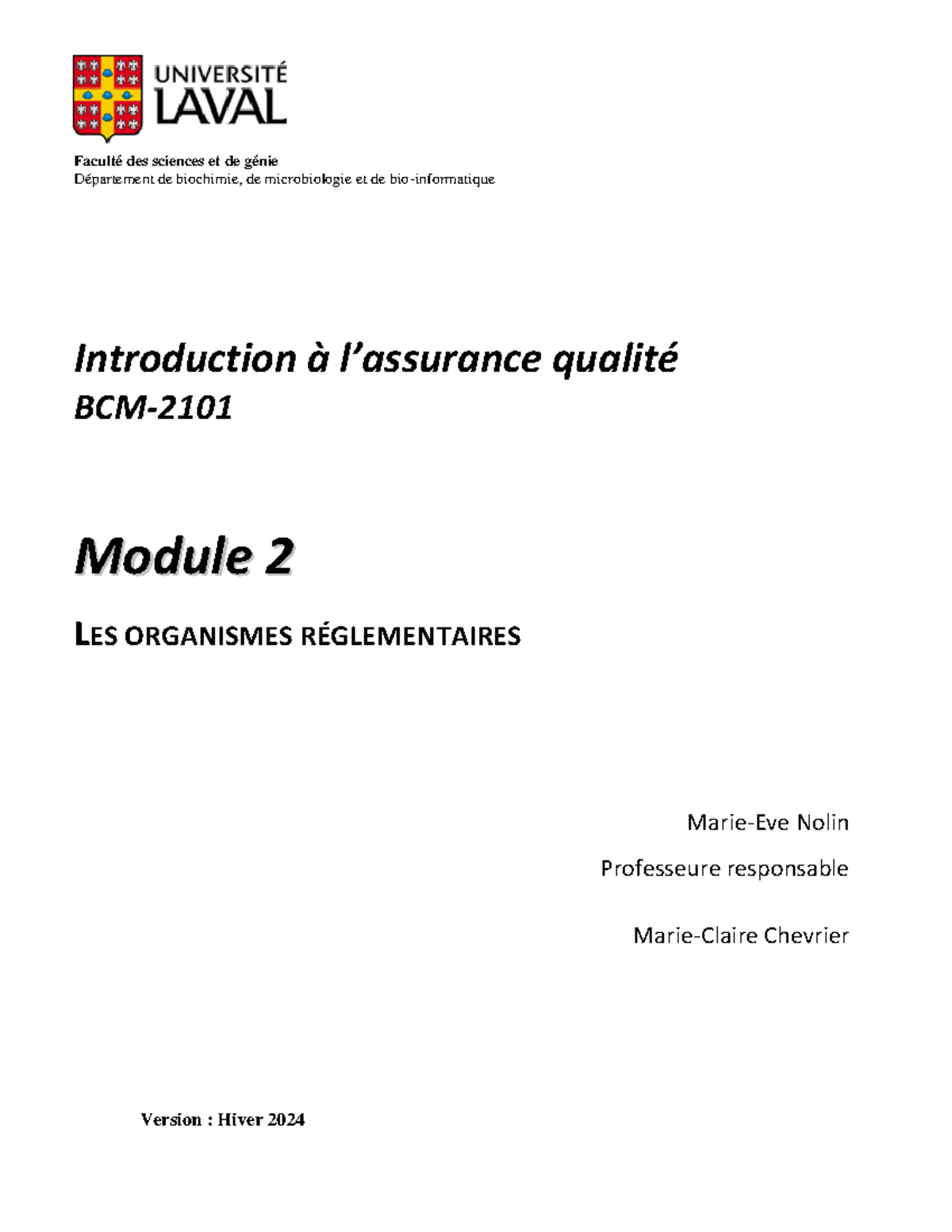 Module 2 Hiver 2024 - Faculté des sciences et de génie Département de ...