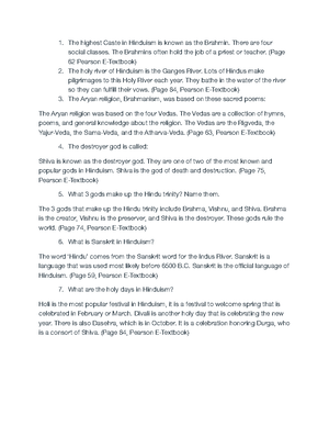 Answer key for a college world religions class about religions - These ...