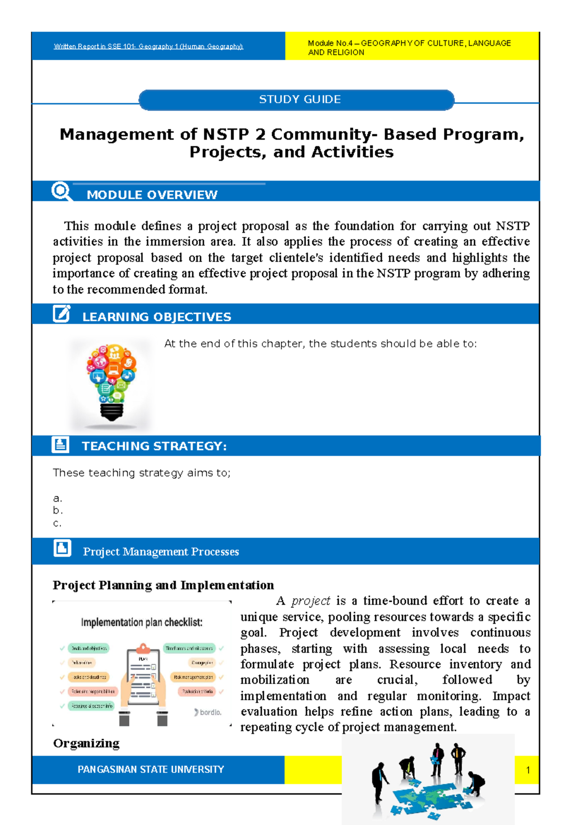 Study Guide IN NSTP - LEARN MORE - Project Management Processes AND ...