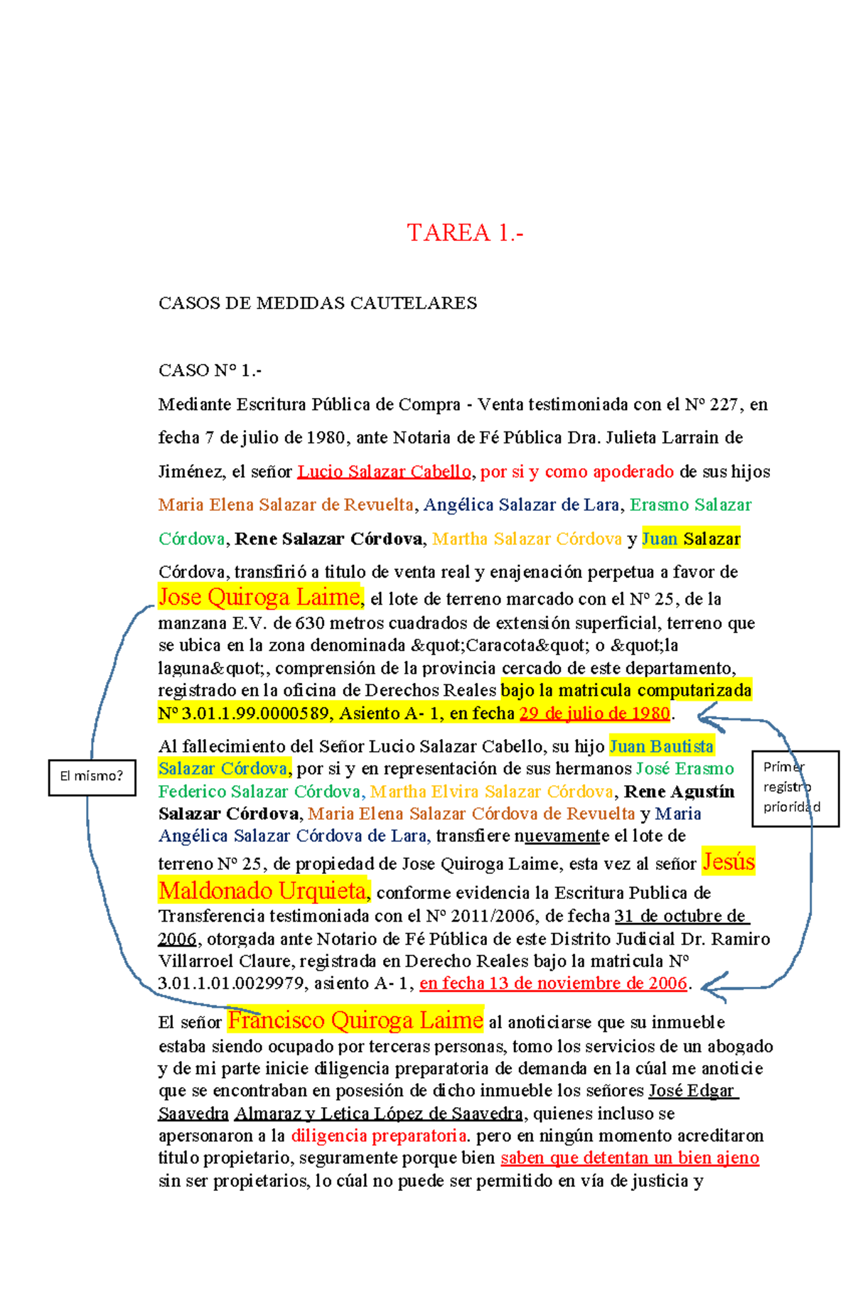 Tarea Final procesal JJPC - TAREA 1.- CASOS DE MEDIDAS CAUTELARES CASO ...