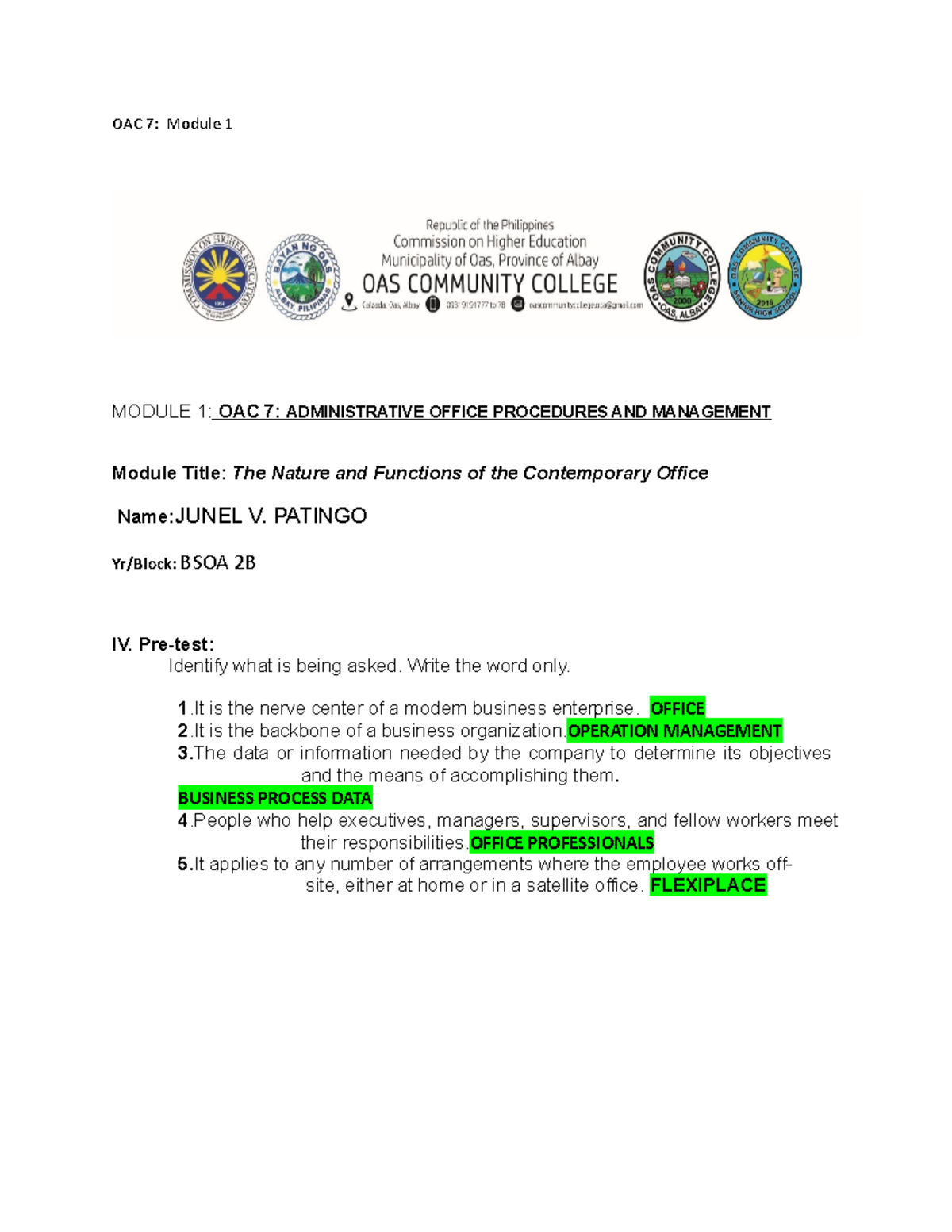 Oac Module 1-WPS Office - OAC 7: Module 1 MODULE 1: OAC 7 ...