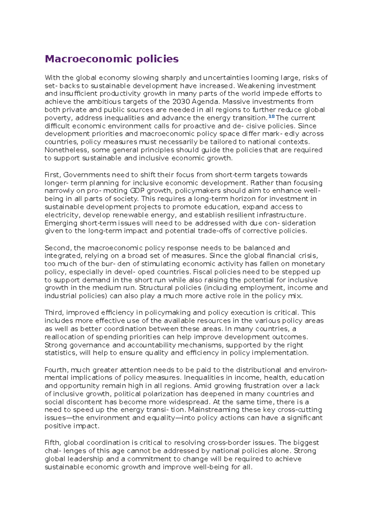 Macroeconomic policies - Macroeconomic policies With the global economy ...