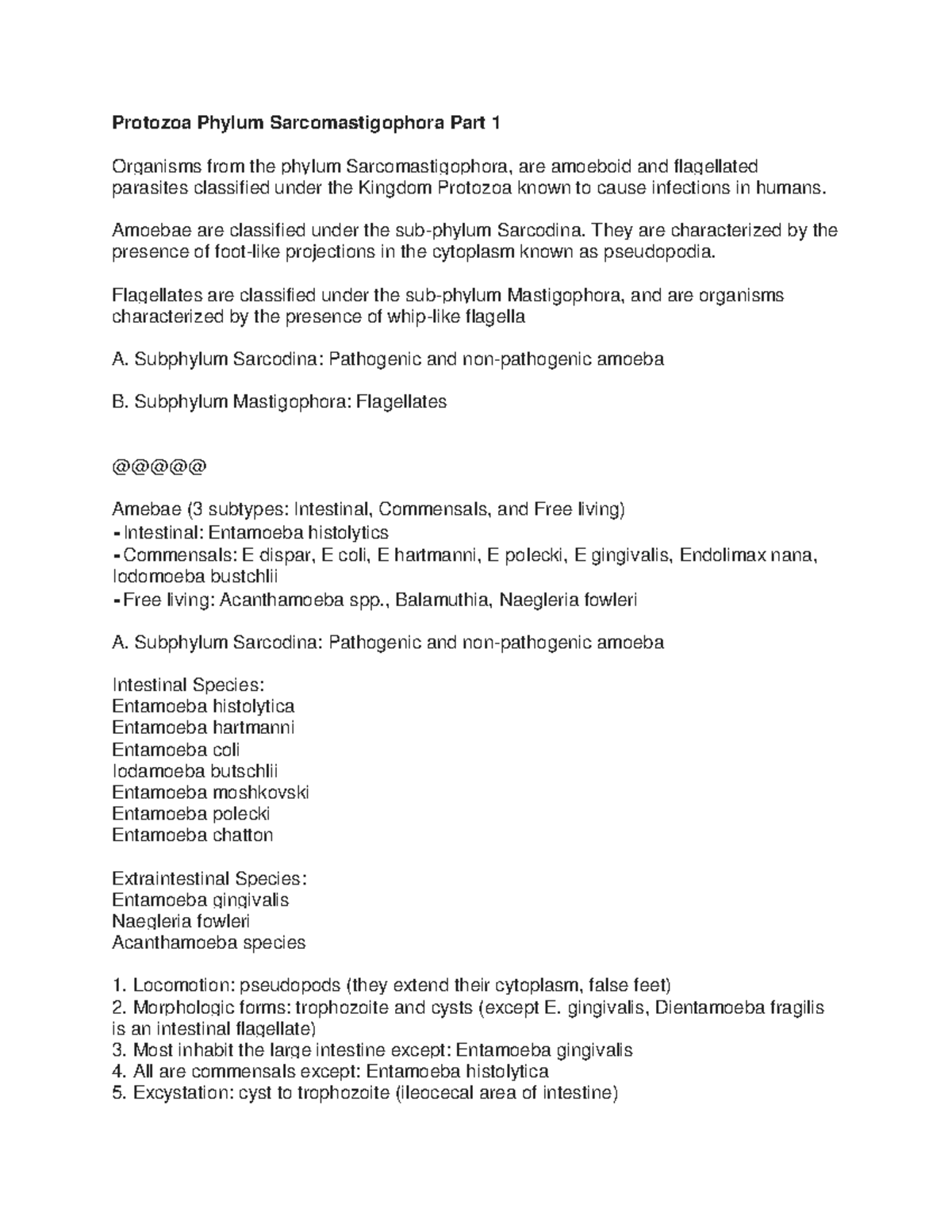 Protozoa Notes Part 1 - Protozoa Phylum Sarcomastigophora Part 1 ...
