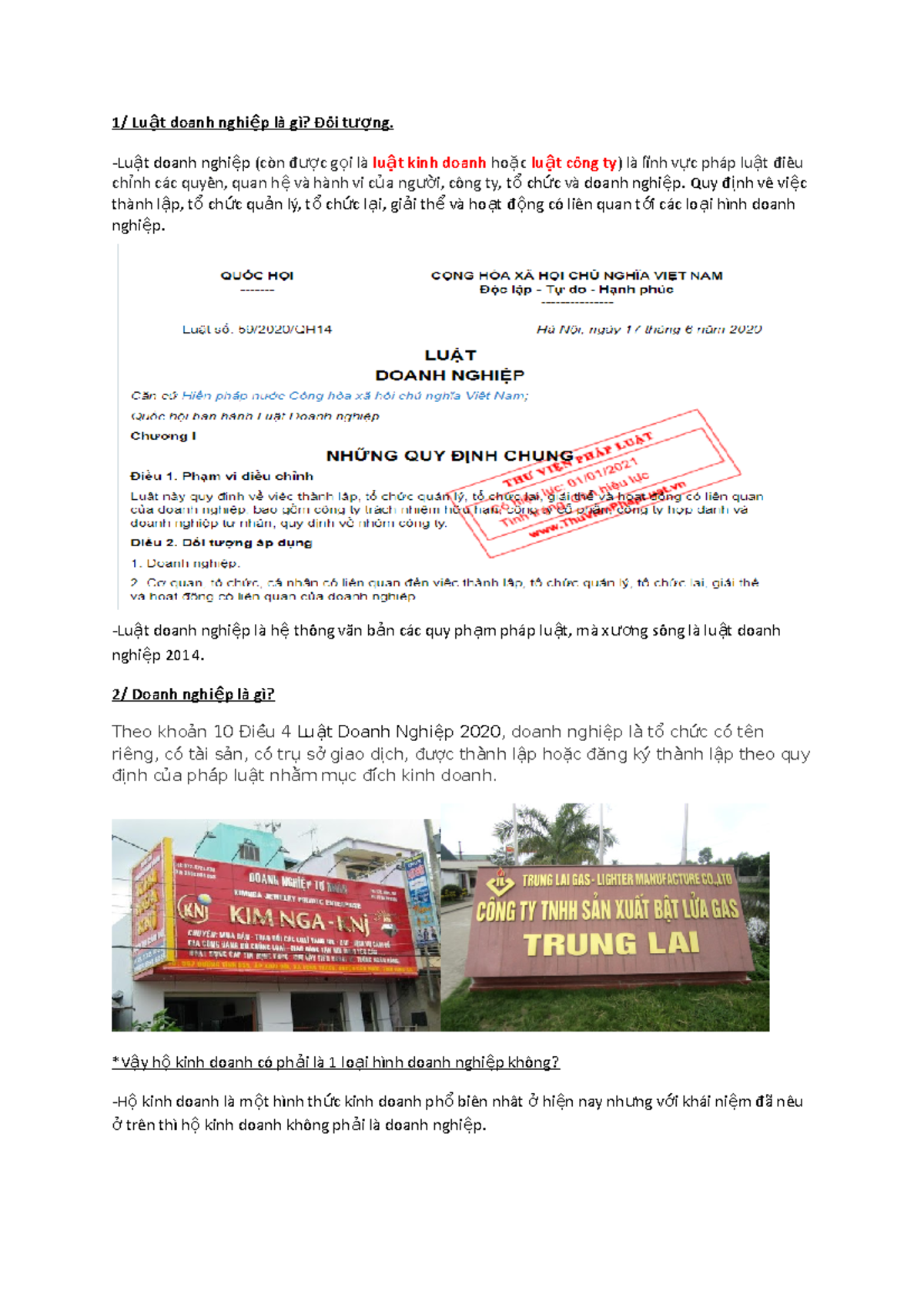 Nội dung thuyết trình plđc - 1/ Lu ật doanh nghi ệp là gì? Đốối t ượng. Lu ật doanh nghi ệp (còn ...