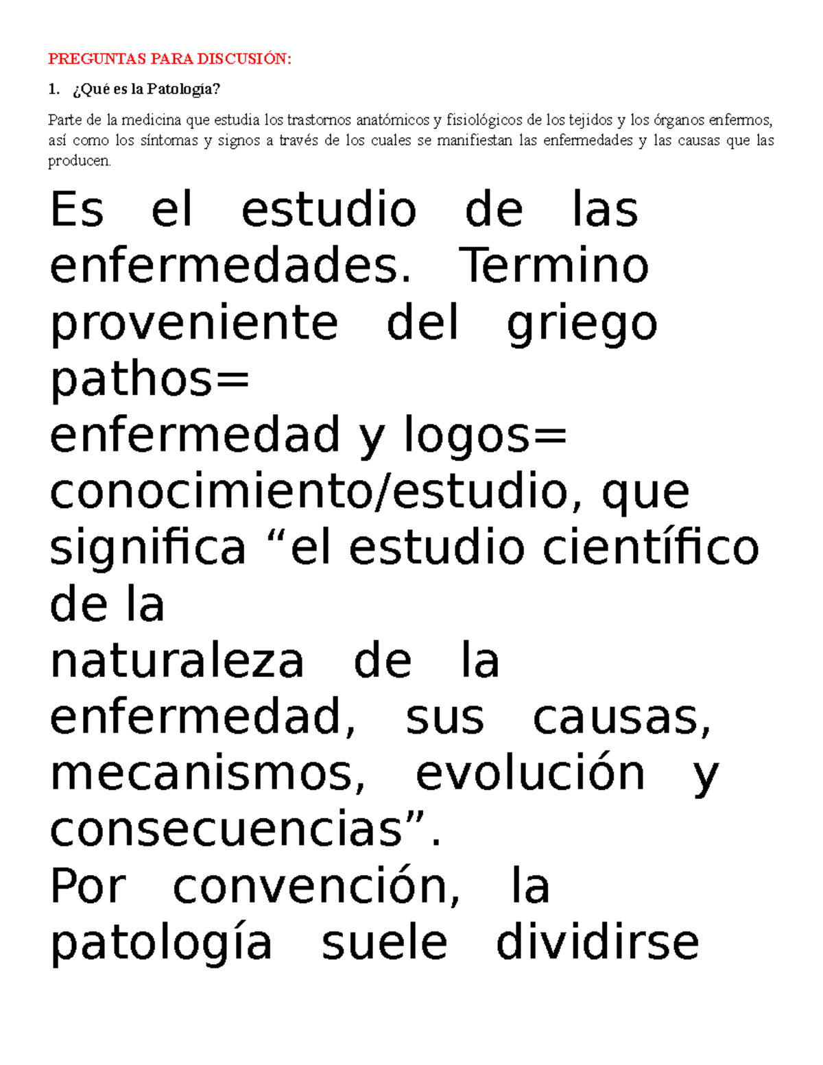 Seminario N° 1 de patologia - PREGUNTAS PARA DISCUSIÓN: ¿Qué es la ...