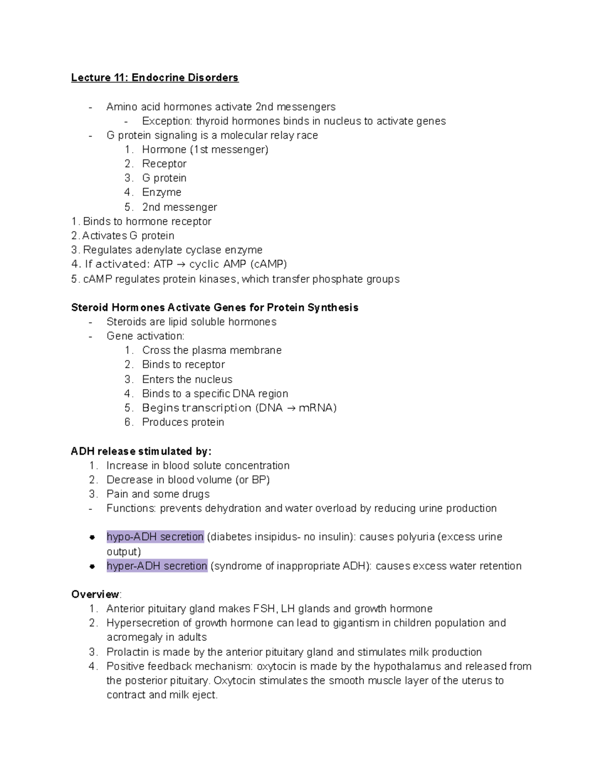 BIO 232 Lecture 11 - Lee-Bond - Lecture 11: Endocrine Disorders Amino ...