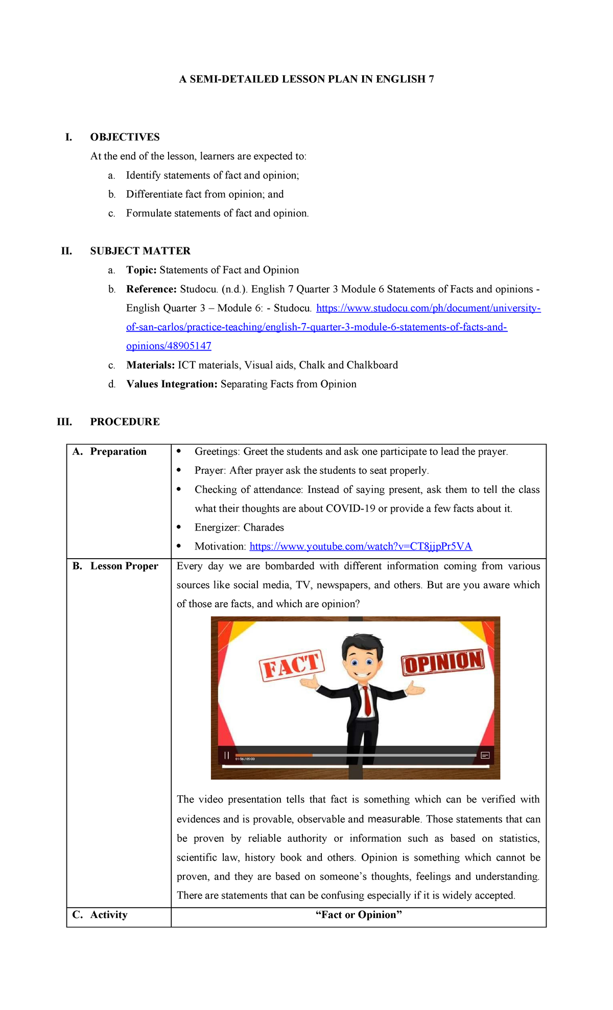 WEEK 5 Lesson PLAN - Grade 7 - A SEMI-DETAILED LESSON PLAN IN ENGLISH 7 ...