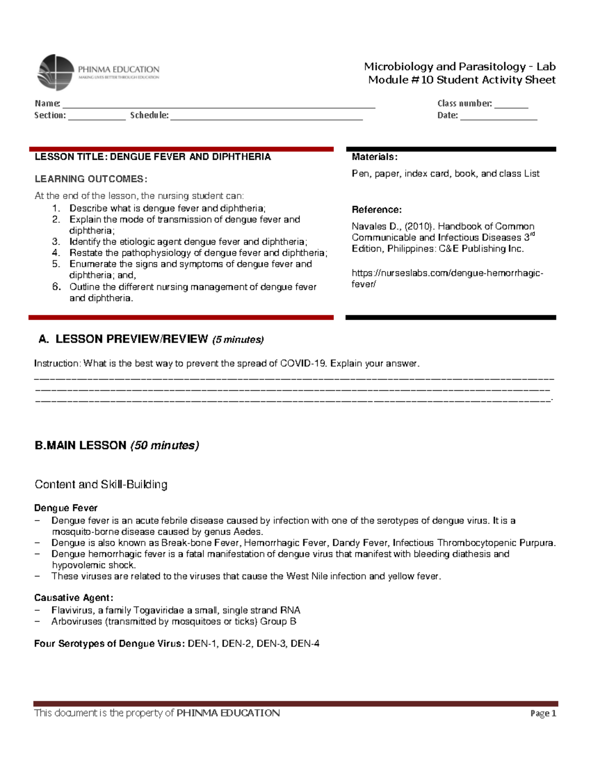 HES032 Lab Session #10 - Module #10 Student Activity Sheet Name: - Studocu