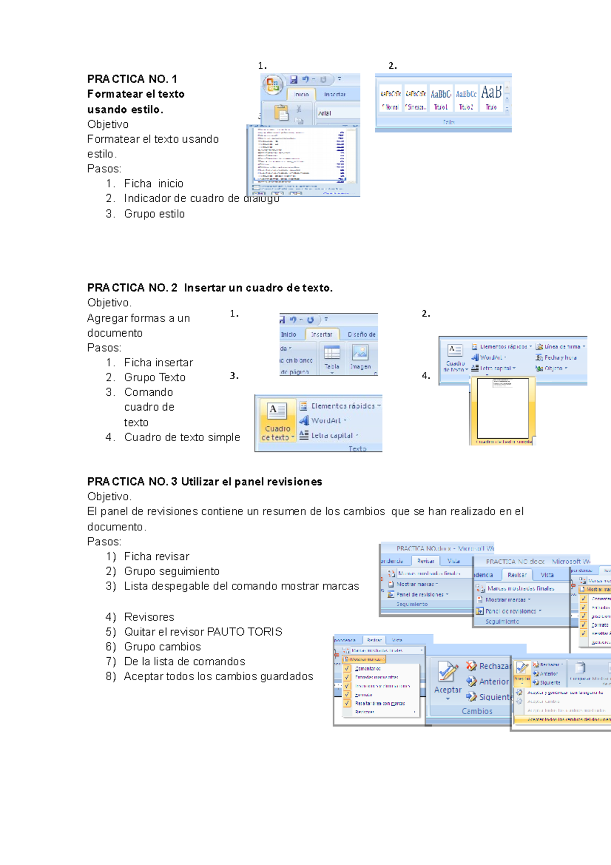 Practicas-word - practicas del manejo de formato - PRACTICA NO. 1 ...