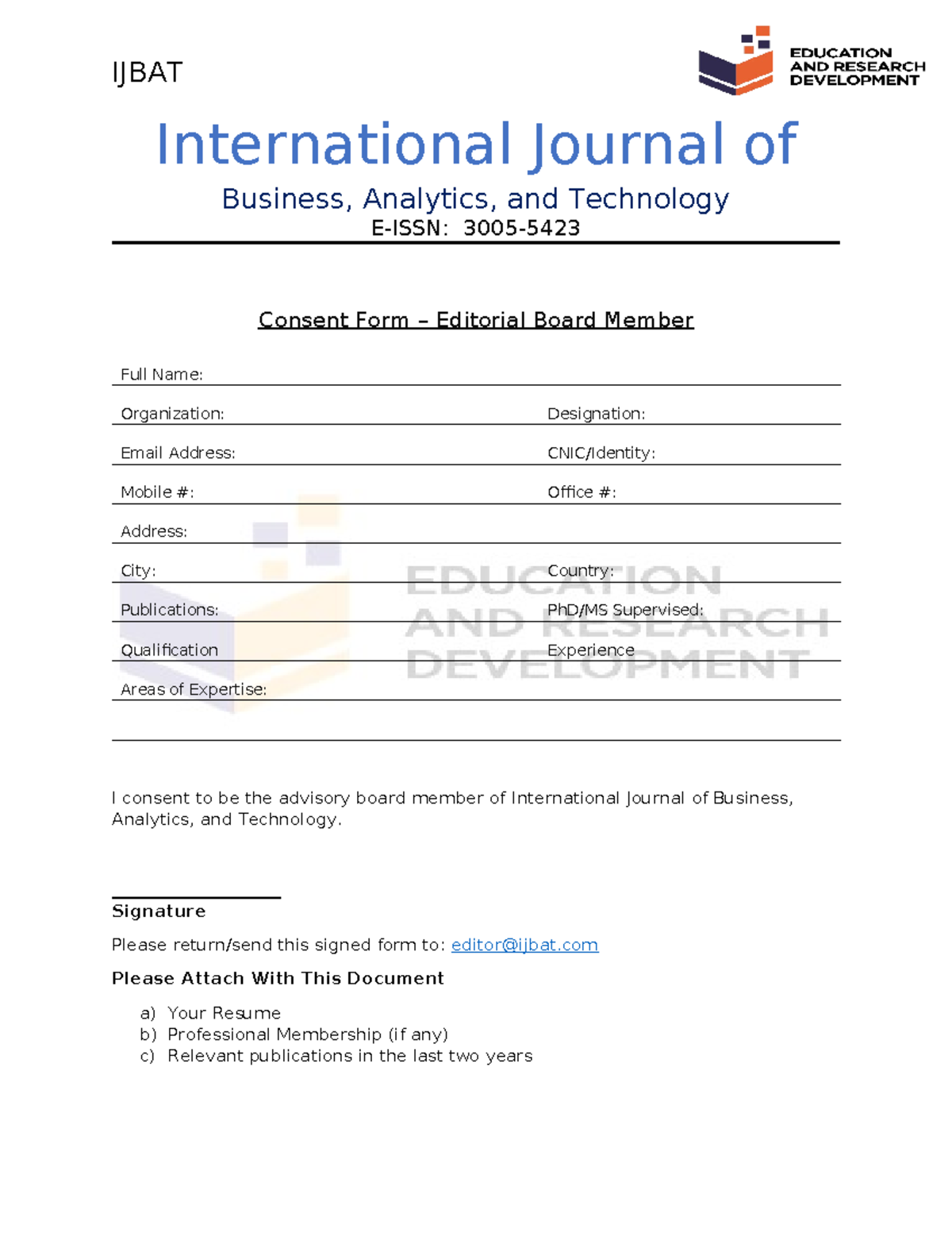 Ijbat - Editorial Board Consent Form - IJBAT International Journal of ...