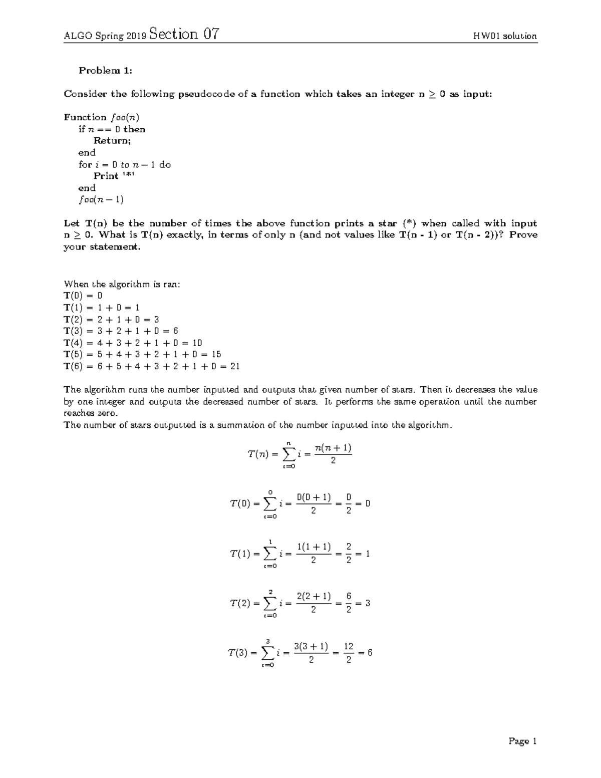 Algo Hw 01 Algo Hw 1 Problem 1 Consider The Following Pseudocode