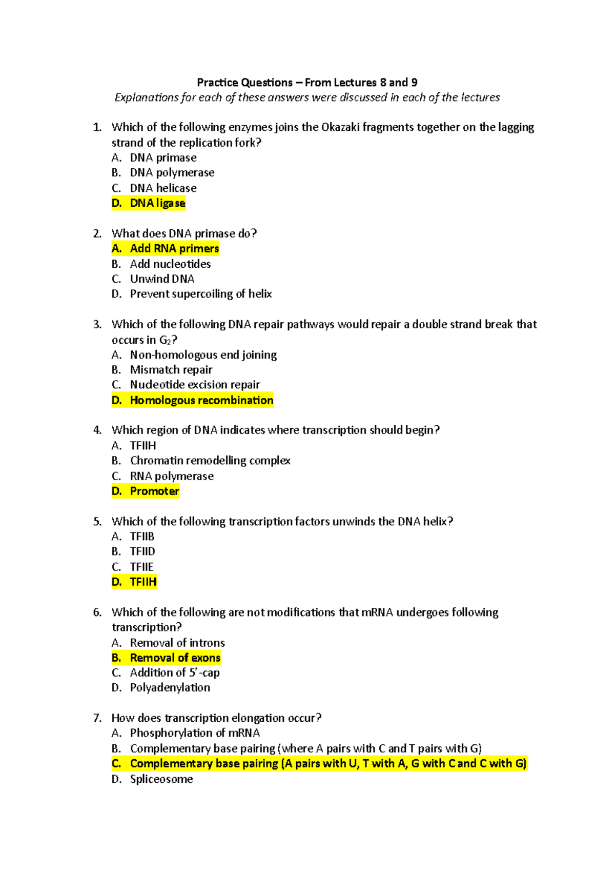 Questions From Lectures 8 And 9 Questions With Answers Practice Questions From Lectures 8