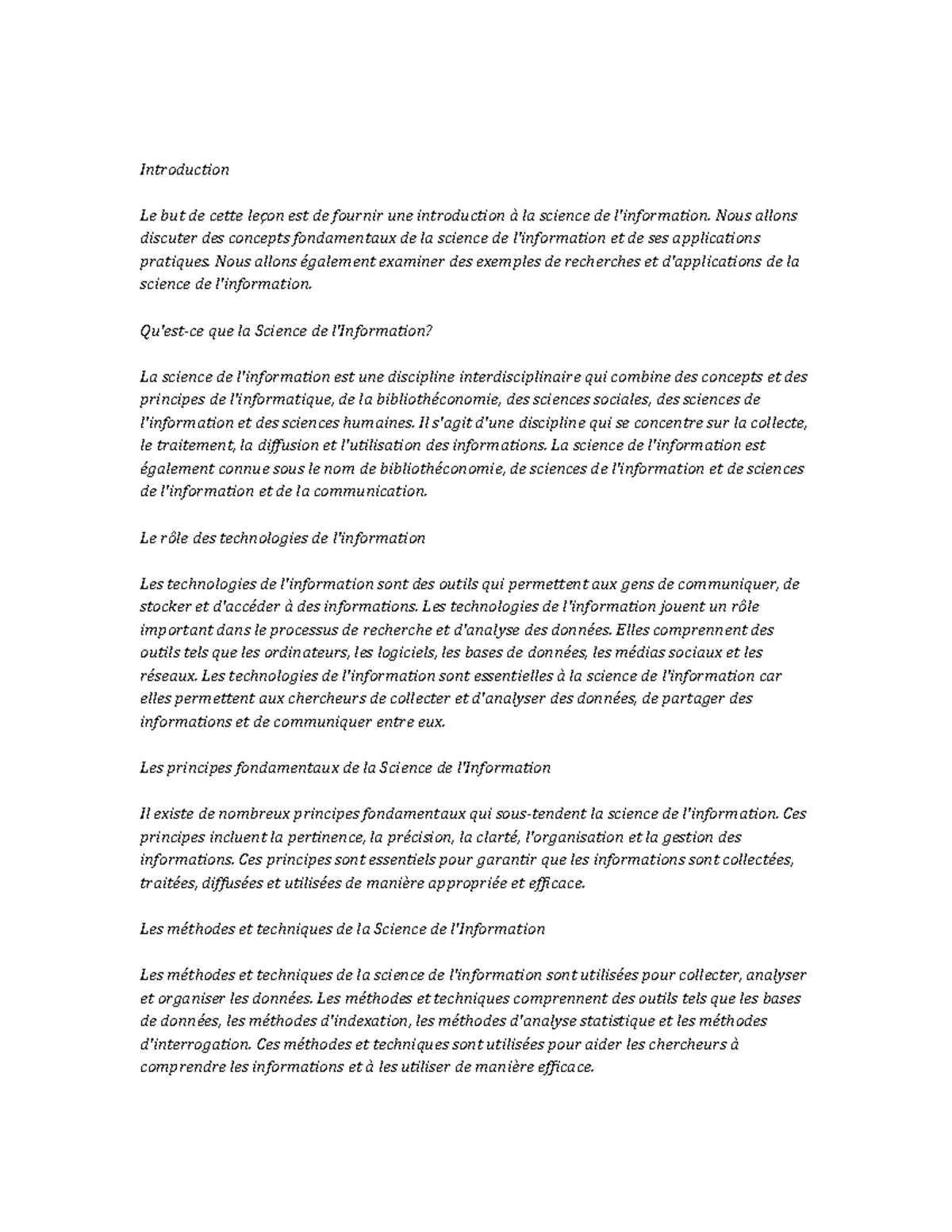 Information Science Notes de cours - Introduction Le but de cette leçon ...