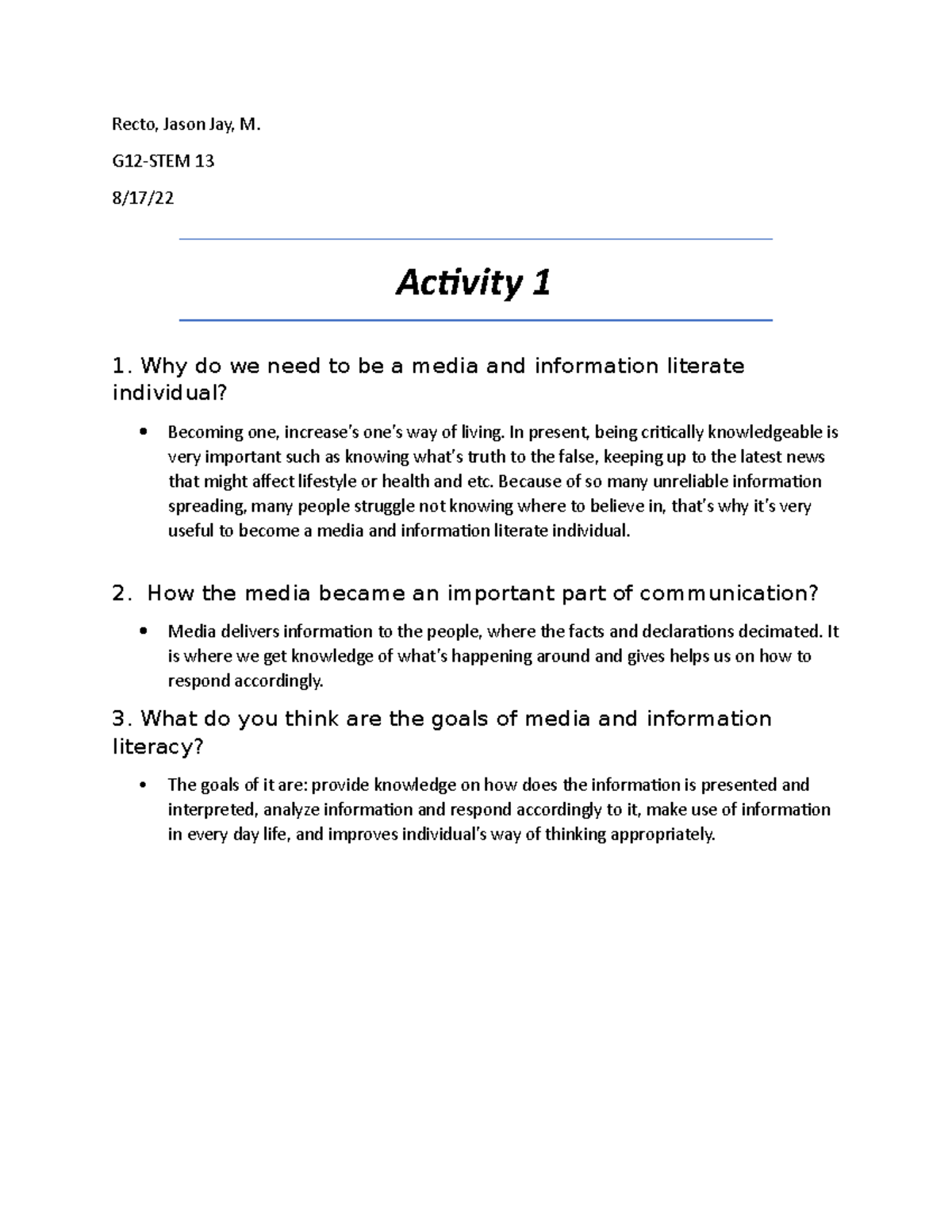 Activity 1 - Media and Information Literacy - Recto, Jason Jay, M. G12 ...
