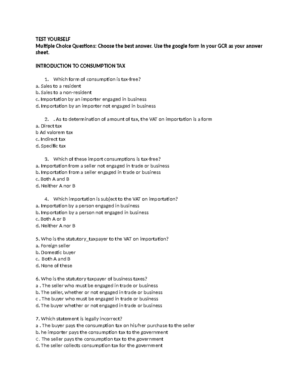 TEST- Yourself-VAT - tys - TEST YOURSELF Multiple Choice Questions ...