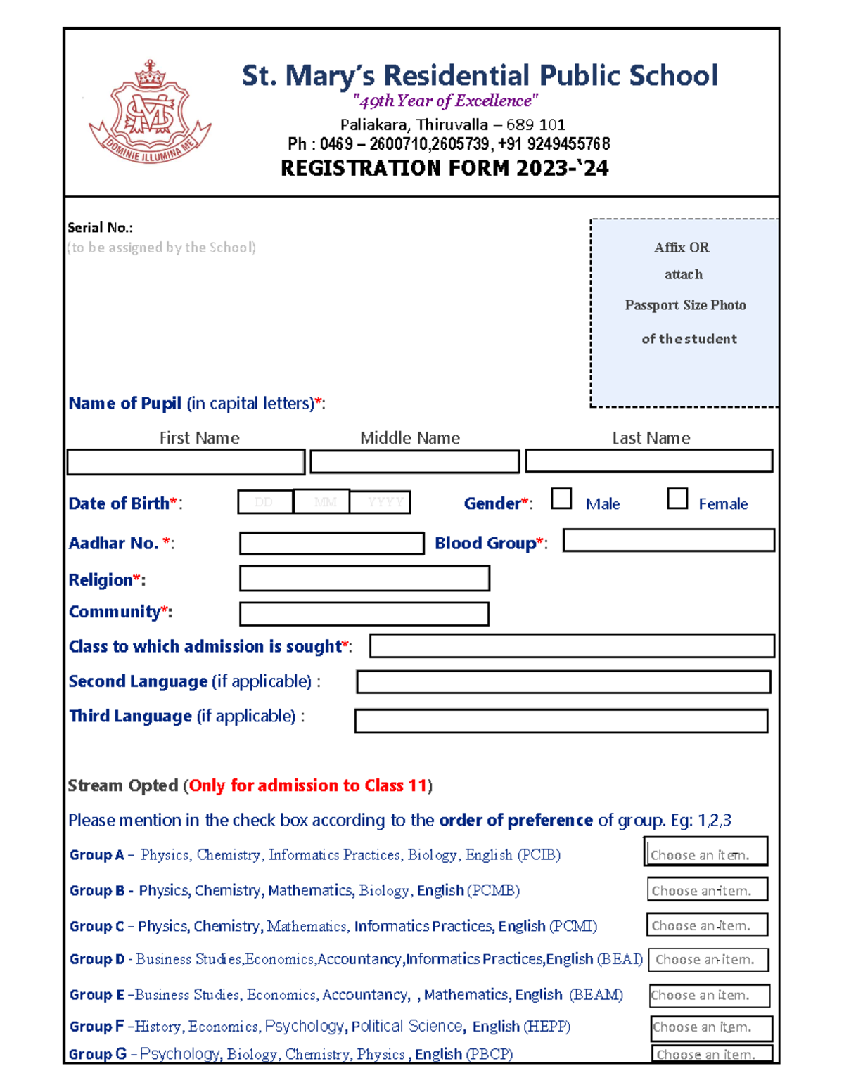Smrps School-Registration-Form-2023-24 - of the student DD MM YYYY Name ...