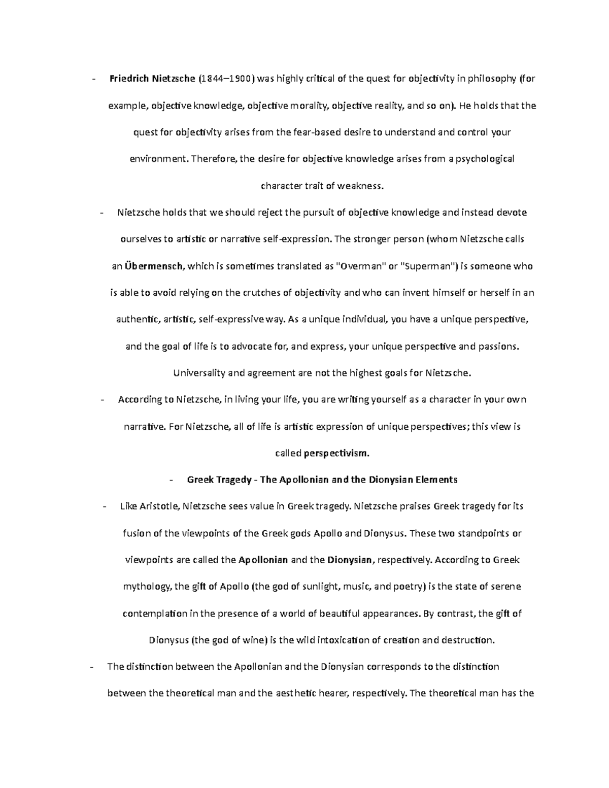 Phi 100 ch 16 notes - Friedrich Nietzsche (1844–1900) was highly ...