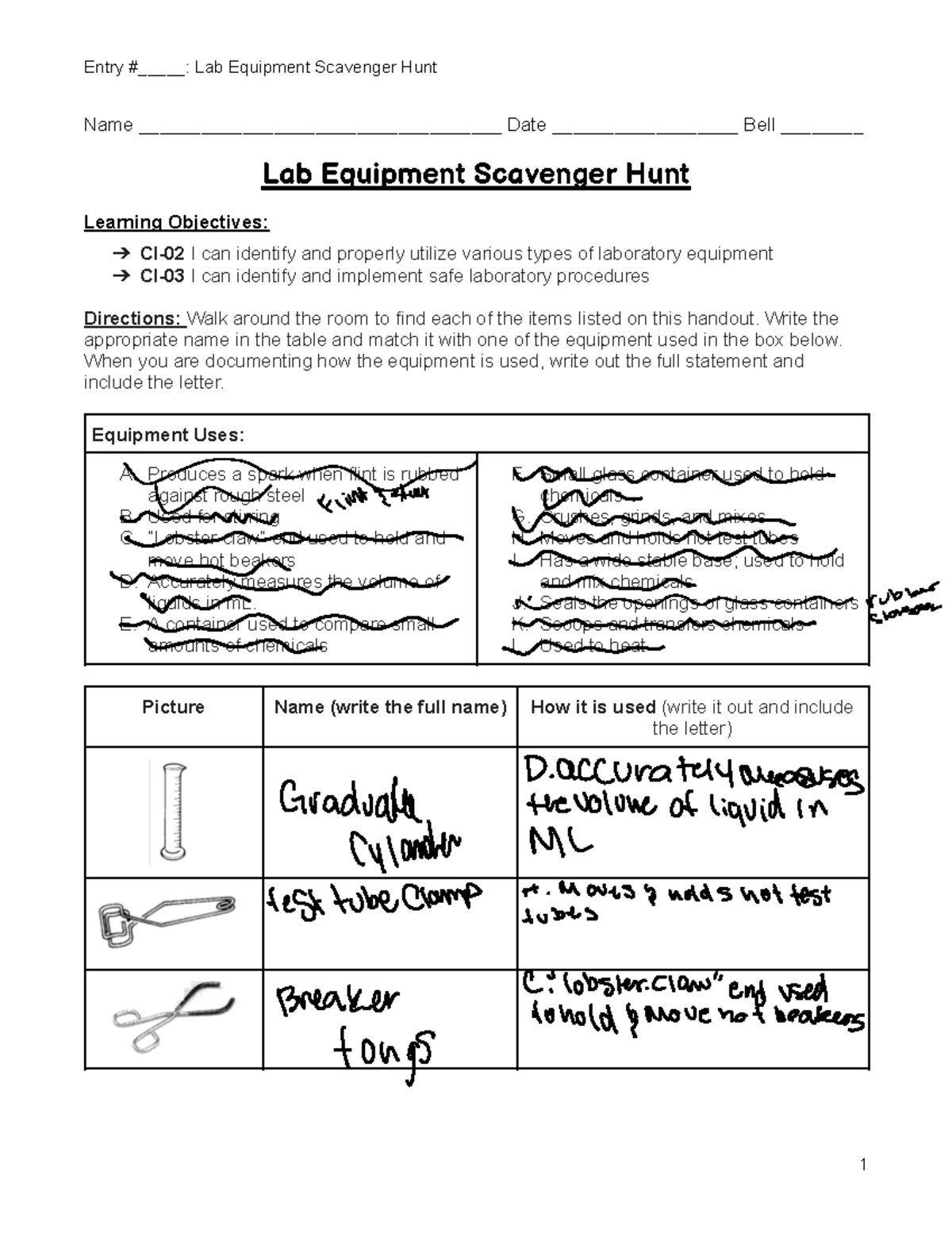 1.06 Lab Equipment Scavenger Hunt. Meyer - Name ...