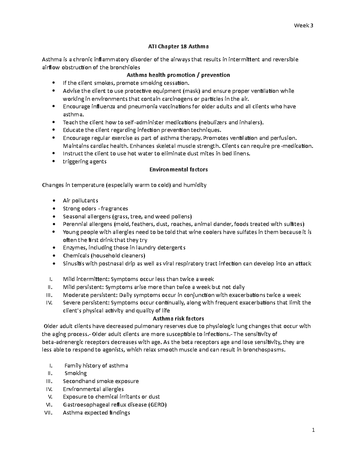 ATI Chapter 18 Asthma - Lecture notes 1 - ATI Chapter 18 Asthma Asthma ...